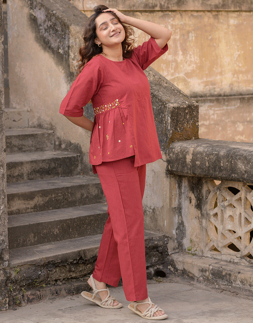 Shop Ruby Red Co-ord Set Online - B-538-S