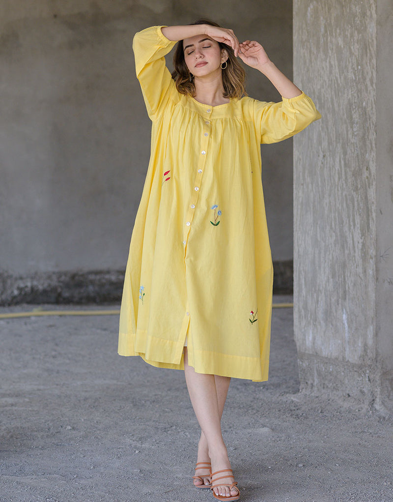 Shop Yellow Breeze Embroidered Dress Online - B-543-XS