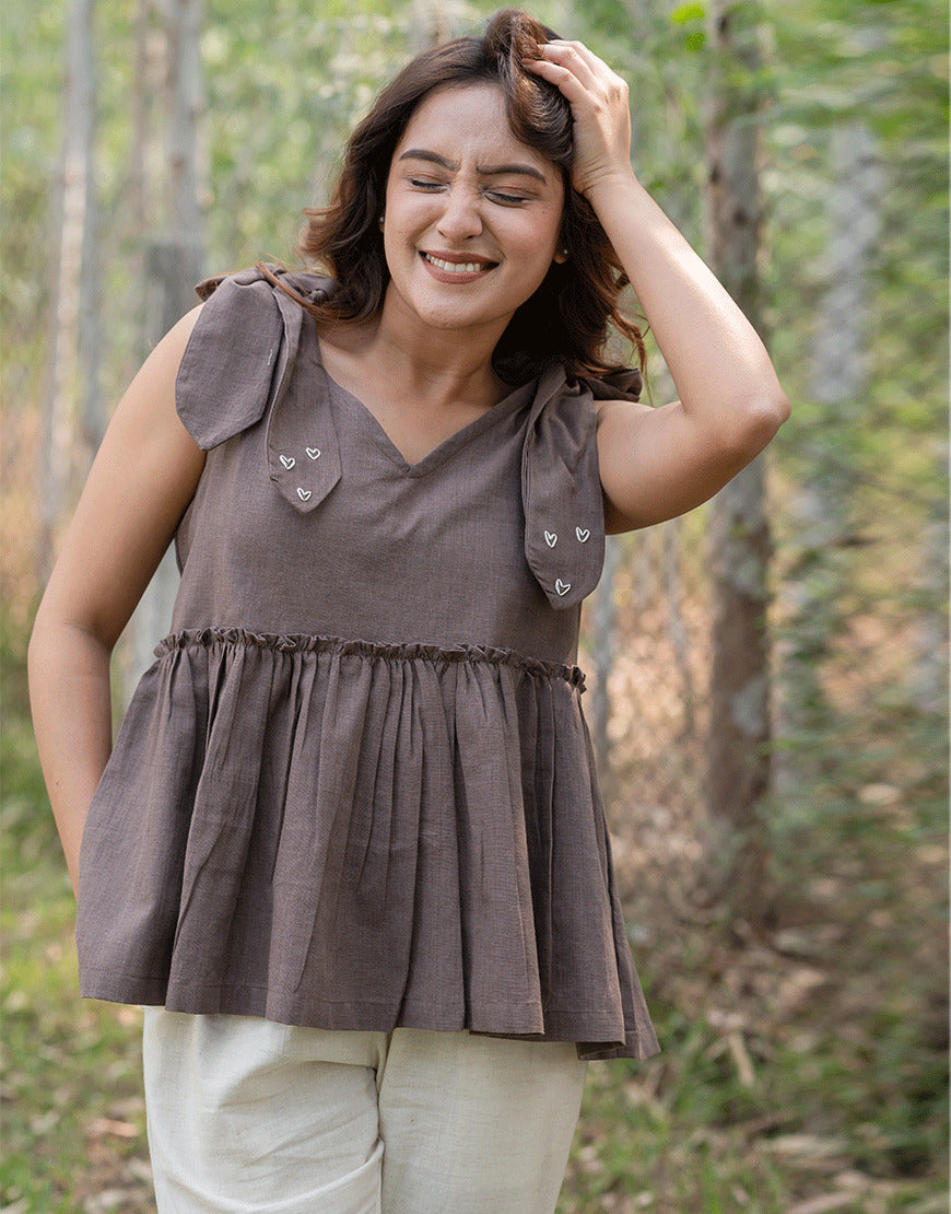 Shop Cedar Brown Peplum Top Online - B-459-XS