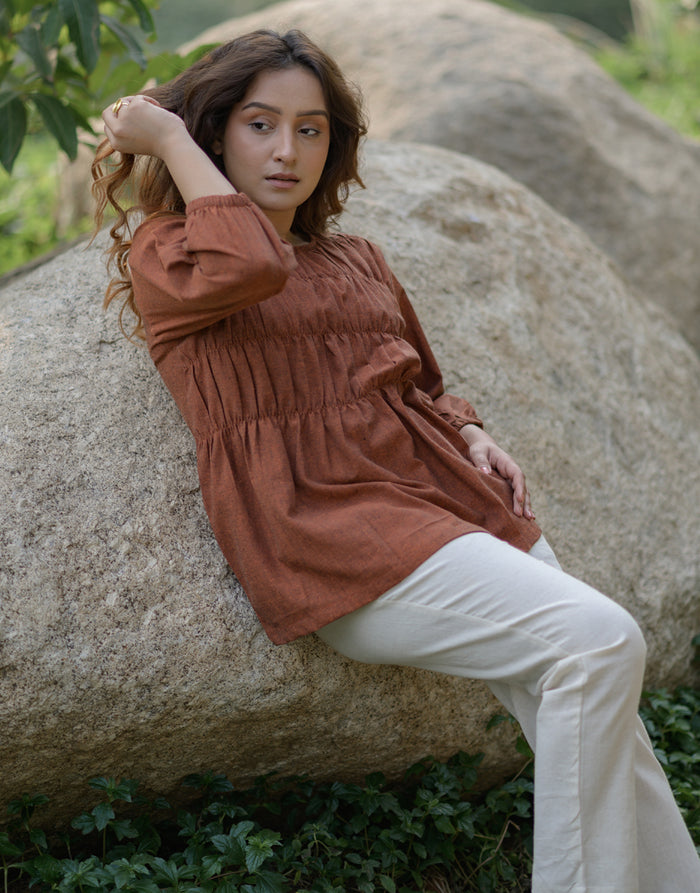 Shop Copper Maroon Smock Top Online - B-445-XS