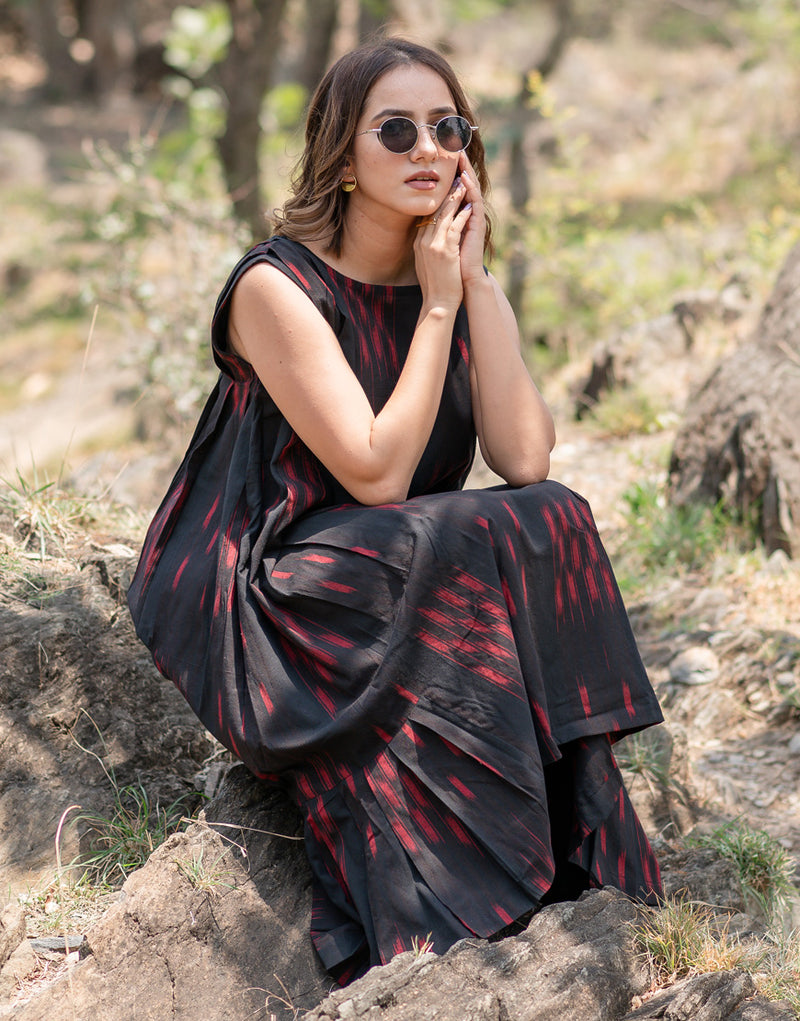 Black Crow Black Weave Dress | Handloom Cotton Dress for Women | Babli