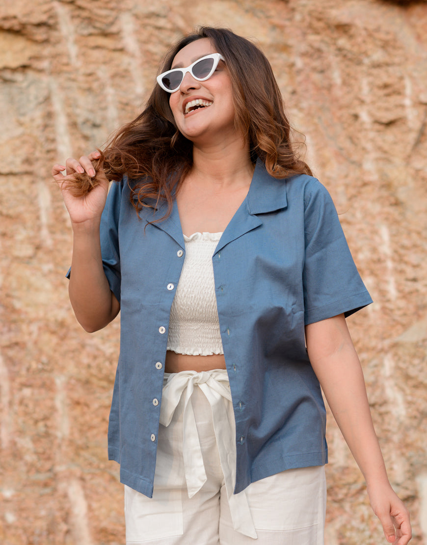 Shop Day-Sky Blue Boxy Shirt Online - B-396-S