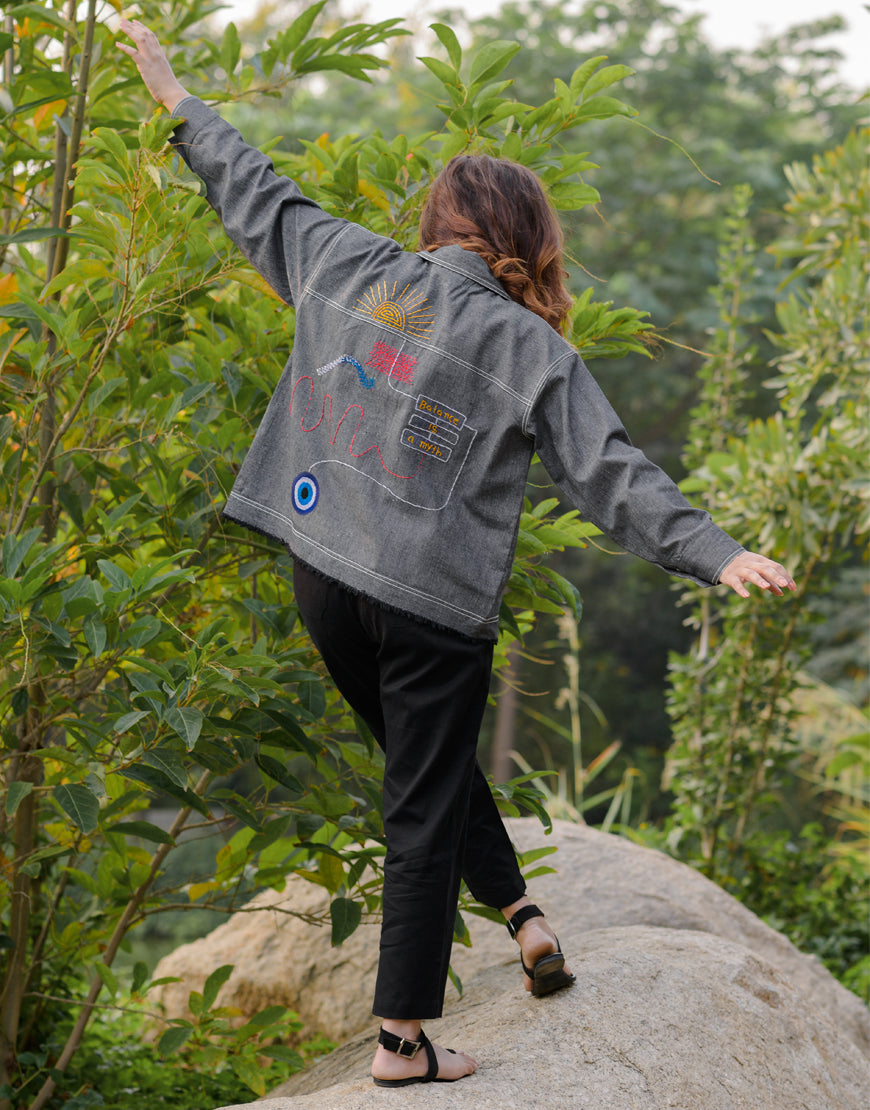 Shop Denim Grey Embroidered Jacket Online - B-443-XS