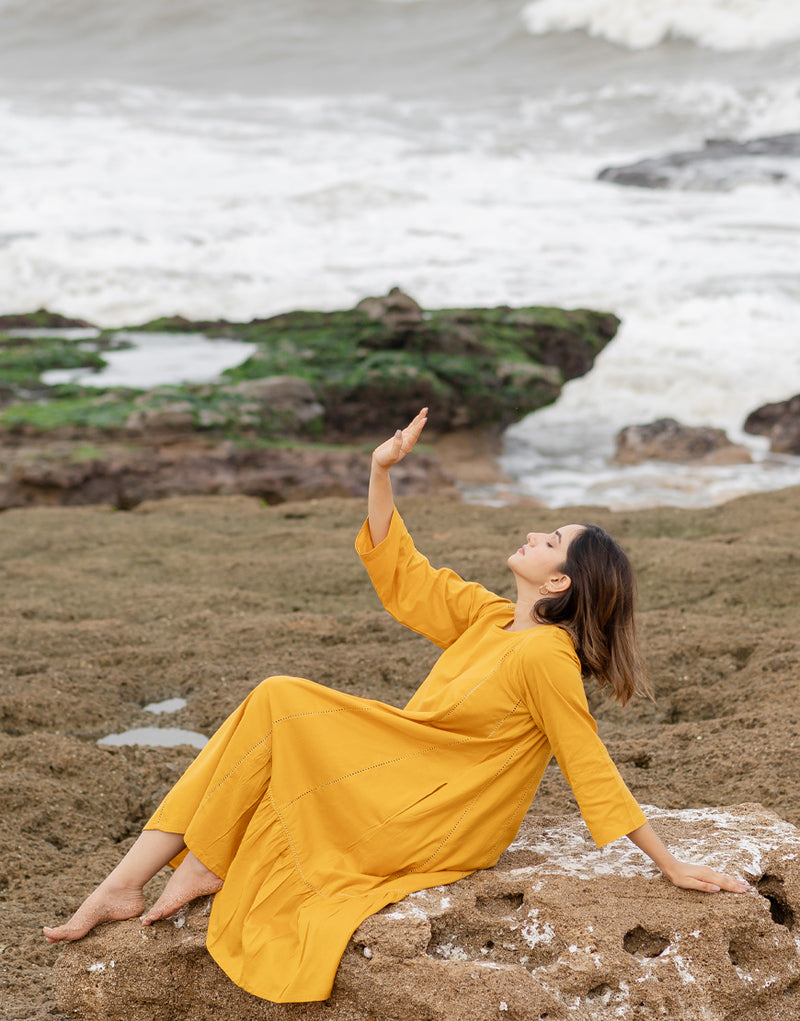 Shop Saffron Yellow Breeze Dress Online - B-607-S