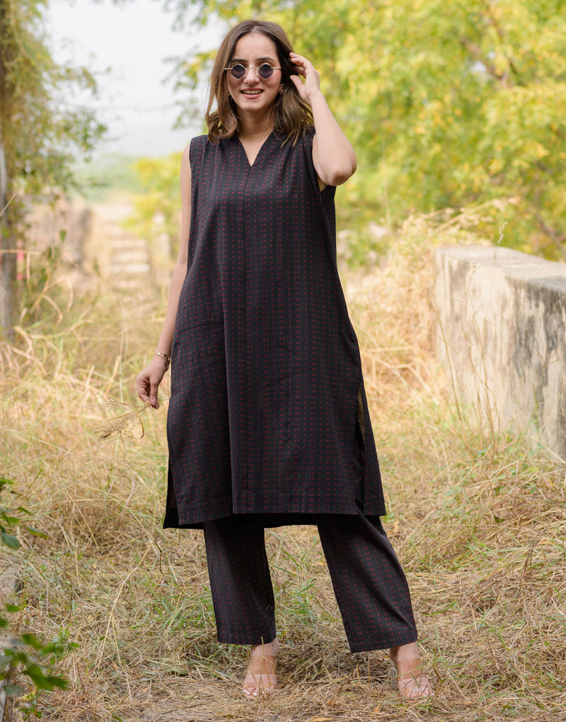 Shop Warm Black Weave Co-ord Set Online - B-532-S