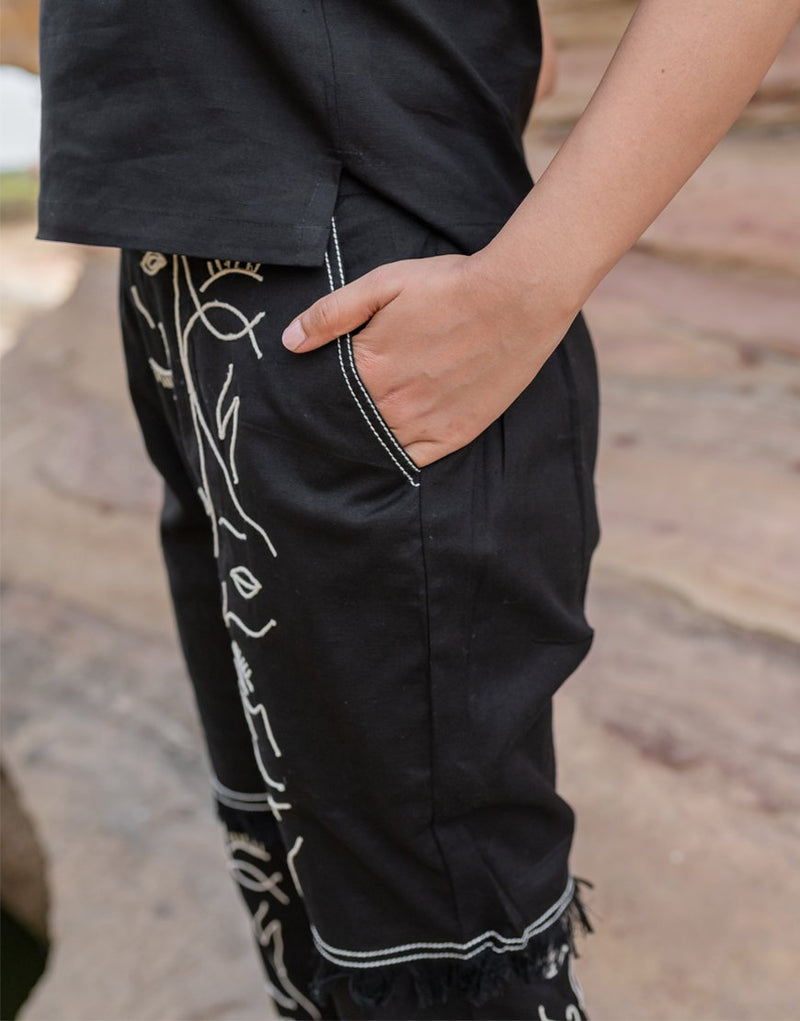 Artsy Black Half an Half Pants