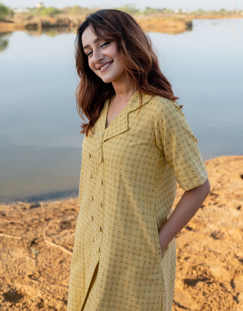 Shop Biscotti Yellow Weave Dress Online - B-360-XS