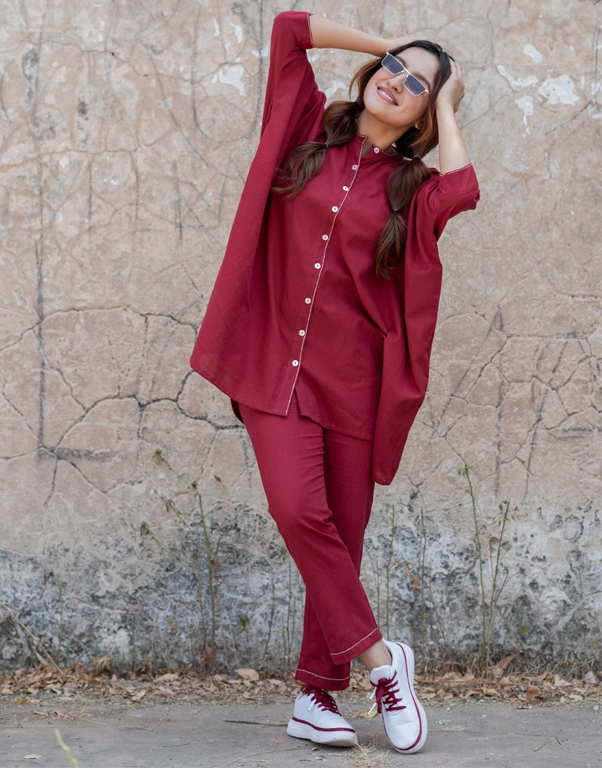 Shop Cherry Red Co-ord Set Online - B-330-S