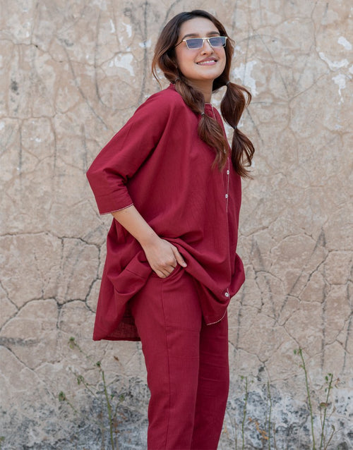 Shop Cherry Red Co-ord Set Online - B-330-S