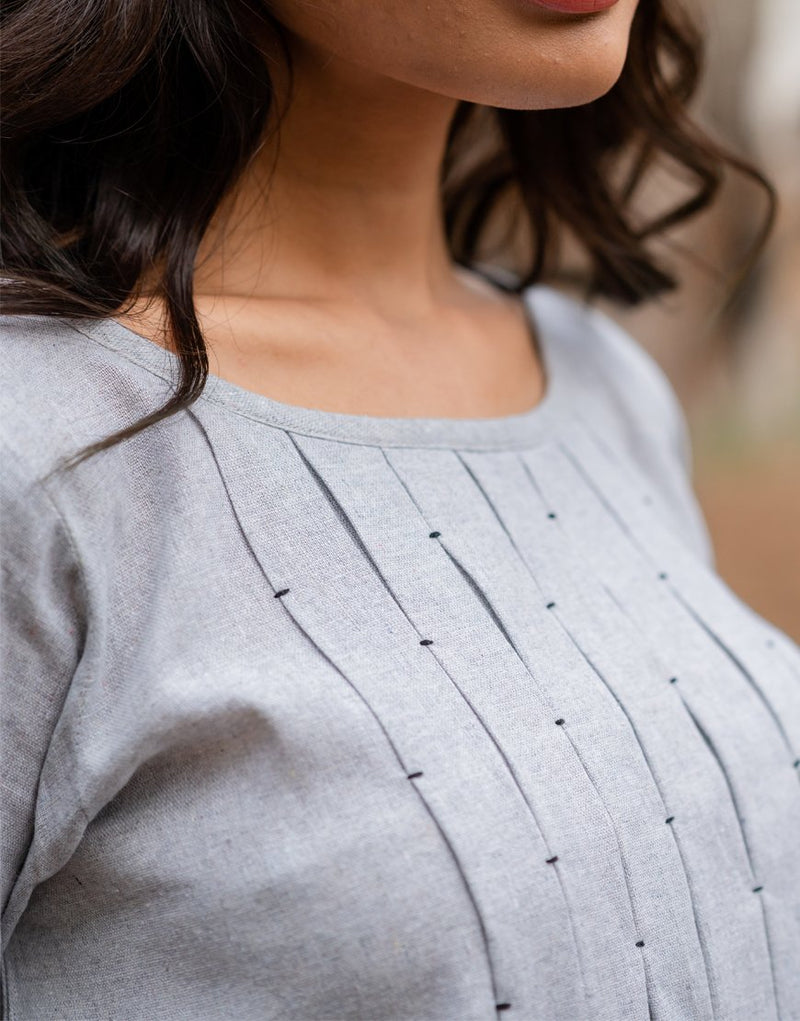 Shop Grey Smock Top Online - B-320-XS