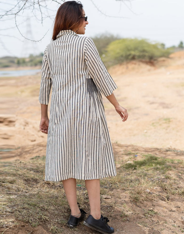 Grey Striped Jacket With Dress