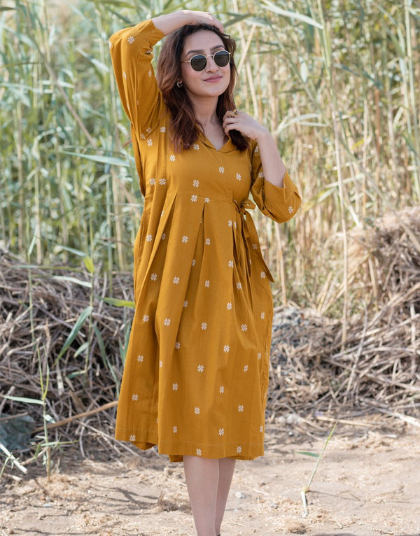 Shop Marigold Yellow Weave Dress Online - B-355-XS
