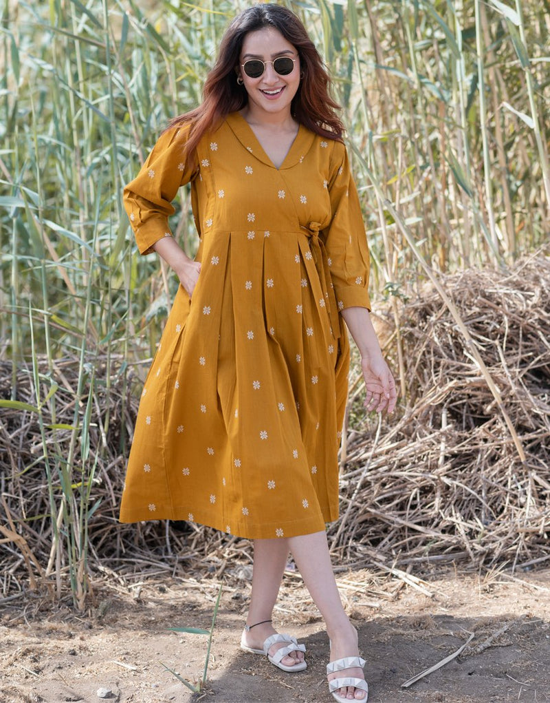 Shop Marigold Yellow Weave Dress Online - B-355-XS