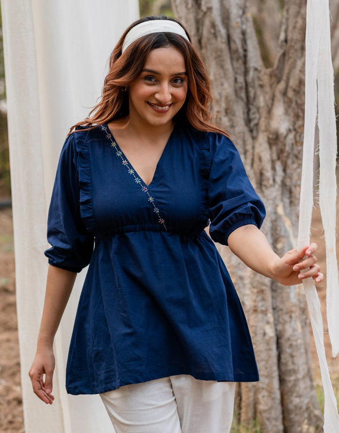 Shop Navy Blue Peplum Top Online - B-312-XS
