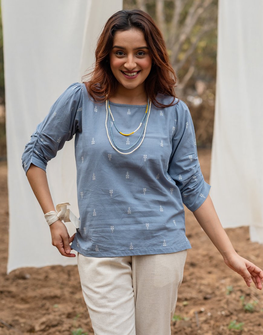 Shop Pastel Blue Weave Top Online - B-323-XS